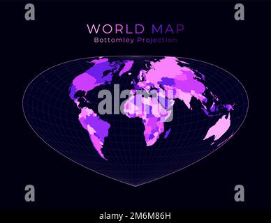 Map of The World. Bottomley projection. Globe with latitude and ...