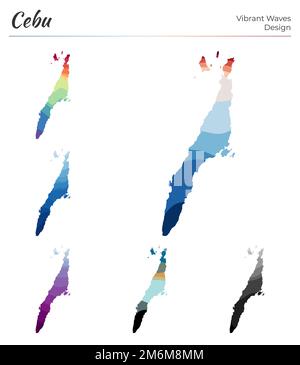 Cebu map design. Shape of the island with beautiful geometric waves and ...