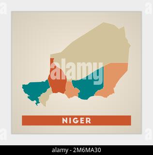 Niger map. Country poster with regions. Shape of Niger with country ...