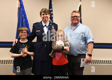 Maj. Sara Kerr, outgoing 168th Force Support Squadron commander, speaks ...