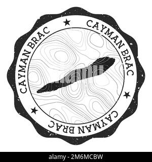 Cayman Brac round stamp. Round logo with island map and title. Stylish ...