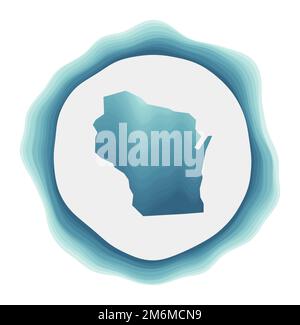 Wisconsin Badge. Round logo of US state with triangular mesh map and ...