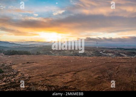 Aerial view of amazing sunrise at Bonny Glen in County Donegal ...