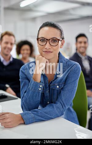 Portrait of Adult Woman Sitting Confidently in Office Chair Stock Photo ...