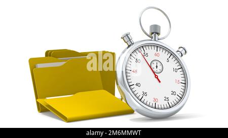 Classic stopwatch and yellow folders Stock Photo - Alamy