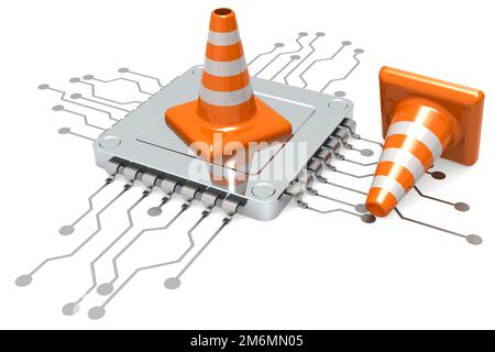 Computer chip and traffic cones isolated Stock Photo - Alamy