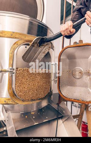 Mashing of milled malt grains for preparing malt. Process of brewing ...