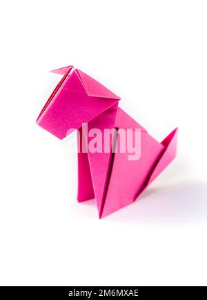 White paper dog origami isolated on a blank grey background Stock Photo ...