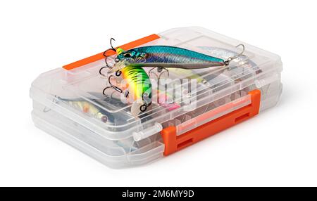 Fishing lure box on white Stock Photo - Alamy
