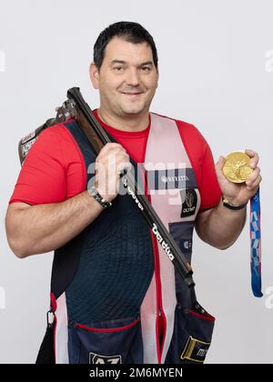 Czech trap shooter Jiri Liptak poses for photographer in Prague, Czech ...