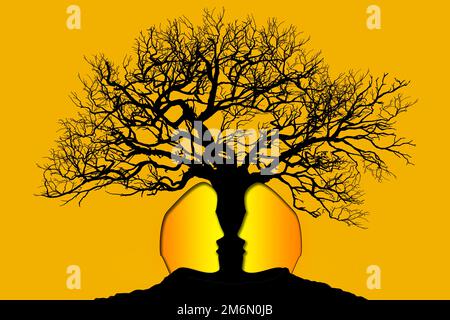 Human faces and tree silhouette Stock Photo - Alamy
