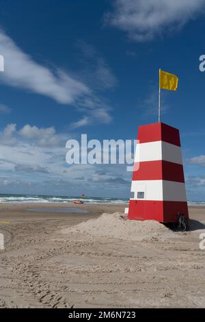 Watchtower of lifeguards on the beach of Hirtshals, Denmark Stock Photo ...