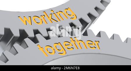 Working together word on gears, 3d rendering Stock Photo - Alamy