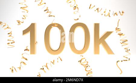 100k followers celebration. Number 100k on the stage with spotlight and ...