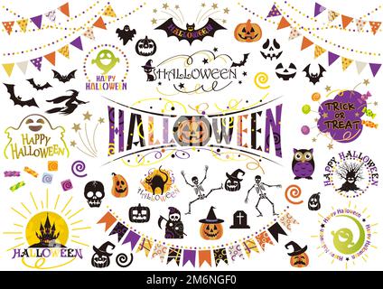 Set of Halloween Fun and Colorful Design Elements and Icons on White ...