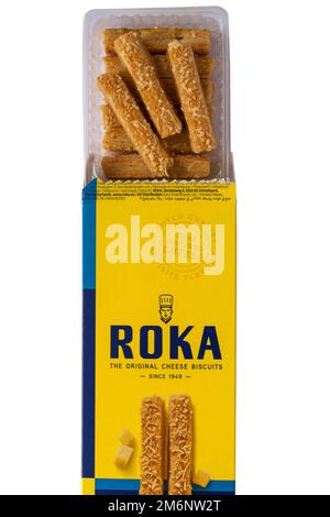 Box of Roka Gouda cheese sticks the original cheese biscuits opened to ...