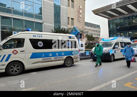 SHANGHAI, CHINA - JANUARY 5, 2023 - Ambulances are seen in front of a ...