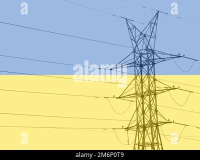 High voltage post or High voltage tower with Flag of the Belarus.Energy ...