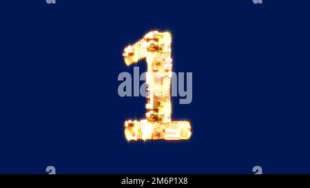 number 5, technological burning orange cyber punk alphabet on blue ...