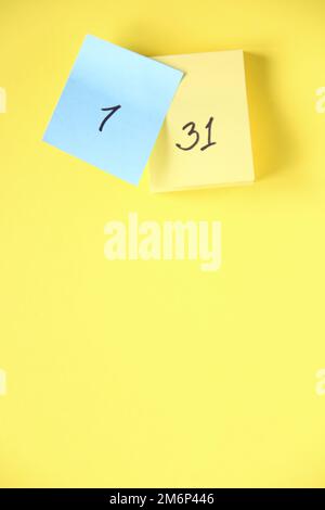 The number 1 and 31 in the calendar. Calendar pages Stock Photo - Alamy