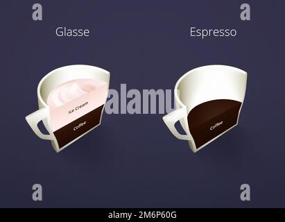 Illustration of isometric cups of coffee in a cut. Mocha, Latte. Coffee ...
