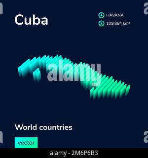 3d isometric map of Cuba isolated with shadow. Paper card style vector ...