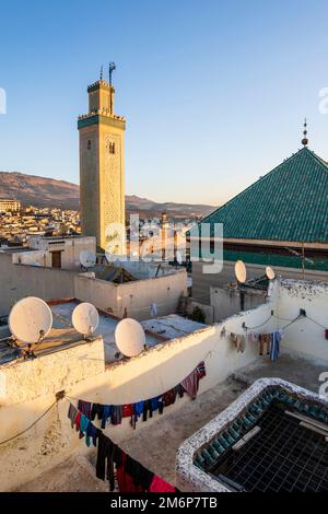 Beautiful cityscape of Fez taken from rooftop terrace in the heart of ...