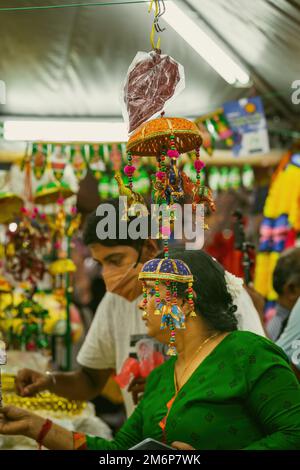 Brickfields, Malaysia - Oct 22, 2022 People shopping Indian Garlands ...