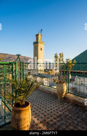 Beautiful cityscape of Fez taken from rooftop terrace in the heart of ...