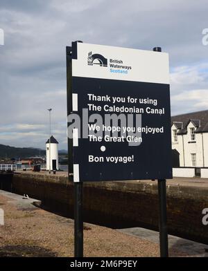 Sign in Corpach basin at the western end of the Caledonian canal, near ...