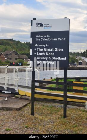 Sign in Corpach basin at the western end of the Caledonian canal, near ...