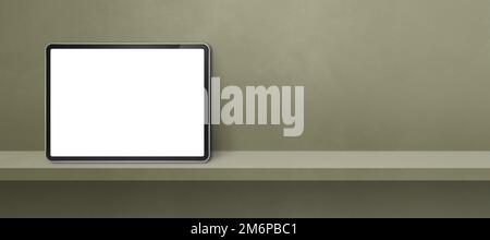 Digital tablet pc on green wall shelf. Background banner Stock Photo ...
