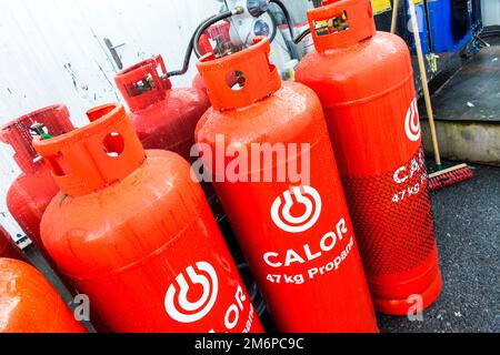 Calor gas cylinders. Containg propane gas for cooking purposes Stock ...