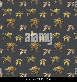 Golden marijuana leaves seamless pattern. Cannabis branch sativa ...