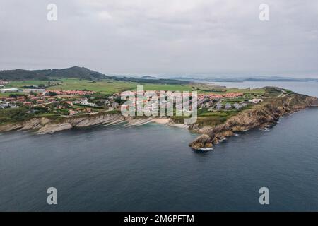 Aerial view of the Flysch geological coastline, Flysch formations in ...