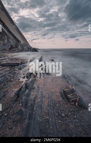 Sunset at the Flysch geological coastline, with Flysch formations in ...