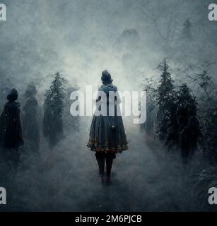 Ghost women in fog Halloween background digital art Stock Photo - Alamy