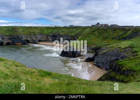 landscape of the Ballybunion Cliff Walk and rugged cliffs and seashore ...