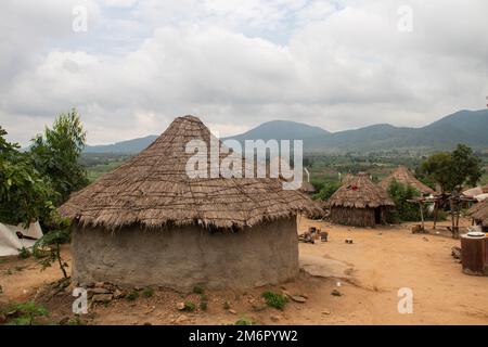 Typical rural mud-house (called Tukul) in remote village in Africa with ...