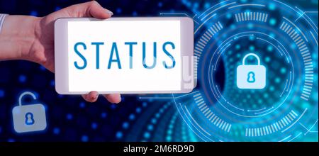 Handwriting text Status. Word for situation at a particular time during ...