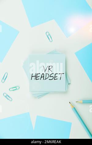 Handwriting text Vr Headset, Word Written on head-mounted device that ...