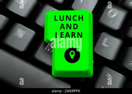 Hand writing sign Lunch And Learn, Business showcase Have meal and ...