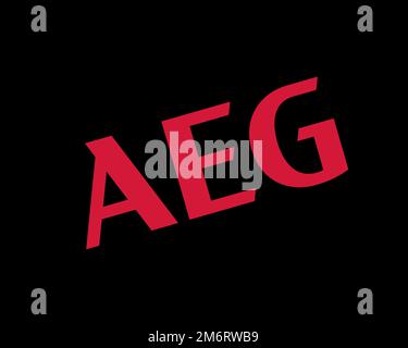 AEG, rotated logo, black background B Stock Photo - Alamy