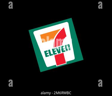 7 Eleven, rotated logo, black background B Stock Photo - Alamy