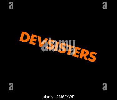 Devsisters, rotated logo, black background Stock Photo - Alamy