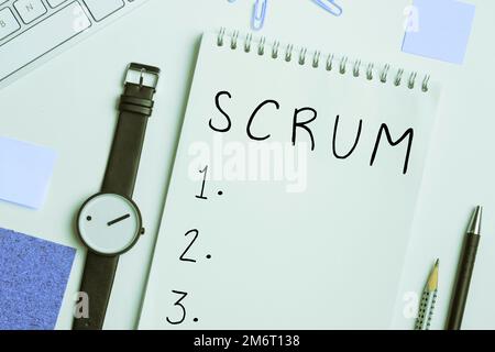 Conceptual display Scrum. Internet Concept handwriting as distinct from print written characters ...