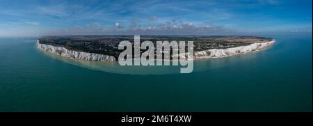 Drone view of the White Cliffs of Dover and the Dover Patrol Monument ...