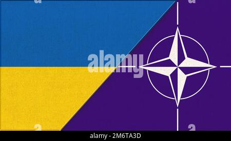 Ukraine and NATO flags in illustration. of Ukraine and North Atlantic ...