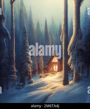 Lonely wooden house in the birch grove Stock Photo - Alamy