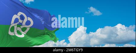 official flag of Metropolitan Toronto Canada at cloudy sky background ...